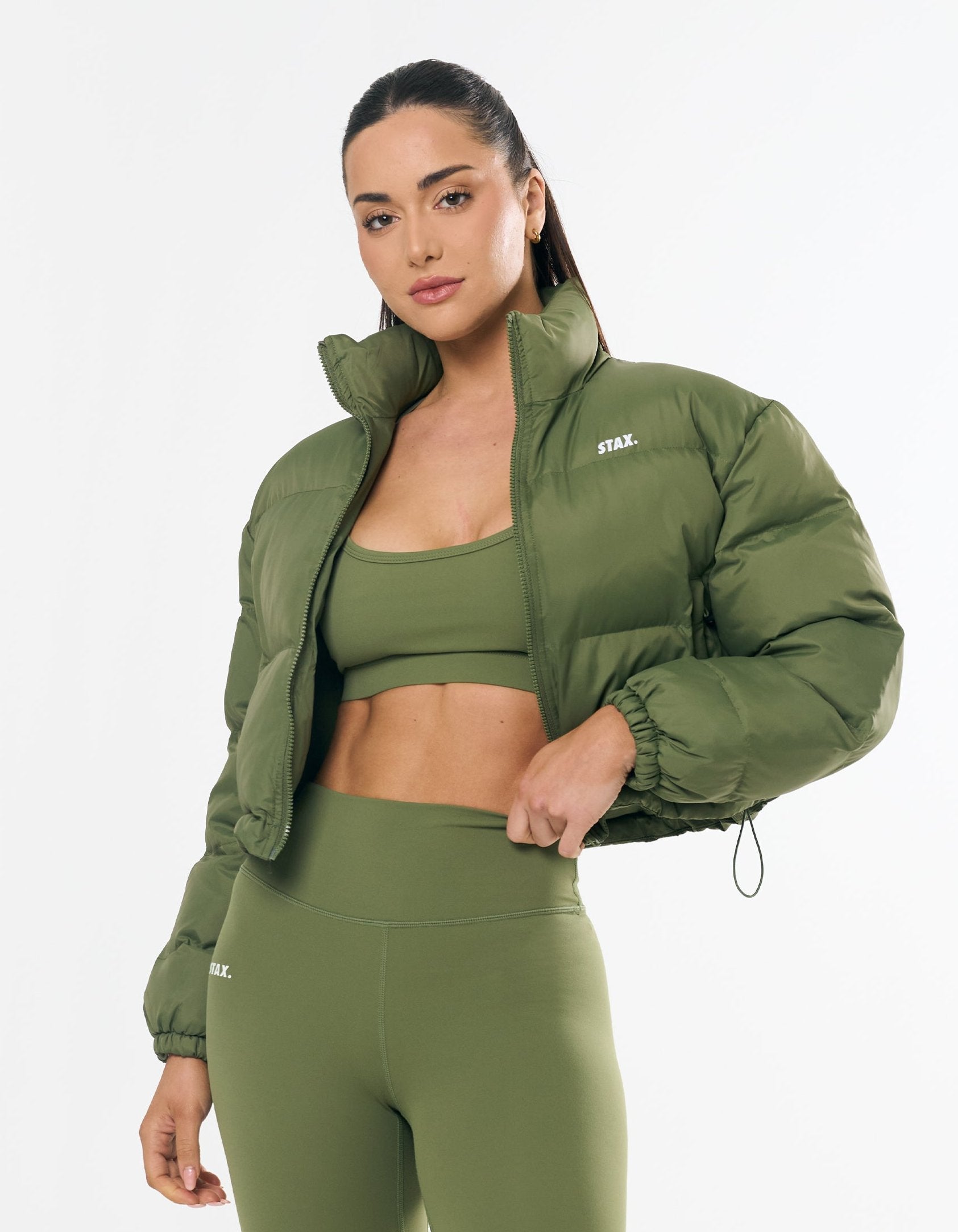 Cropped Puffer- Khaki – STAX. Cropped Puffer- Khaki – STAX.